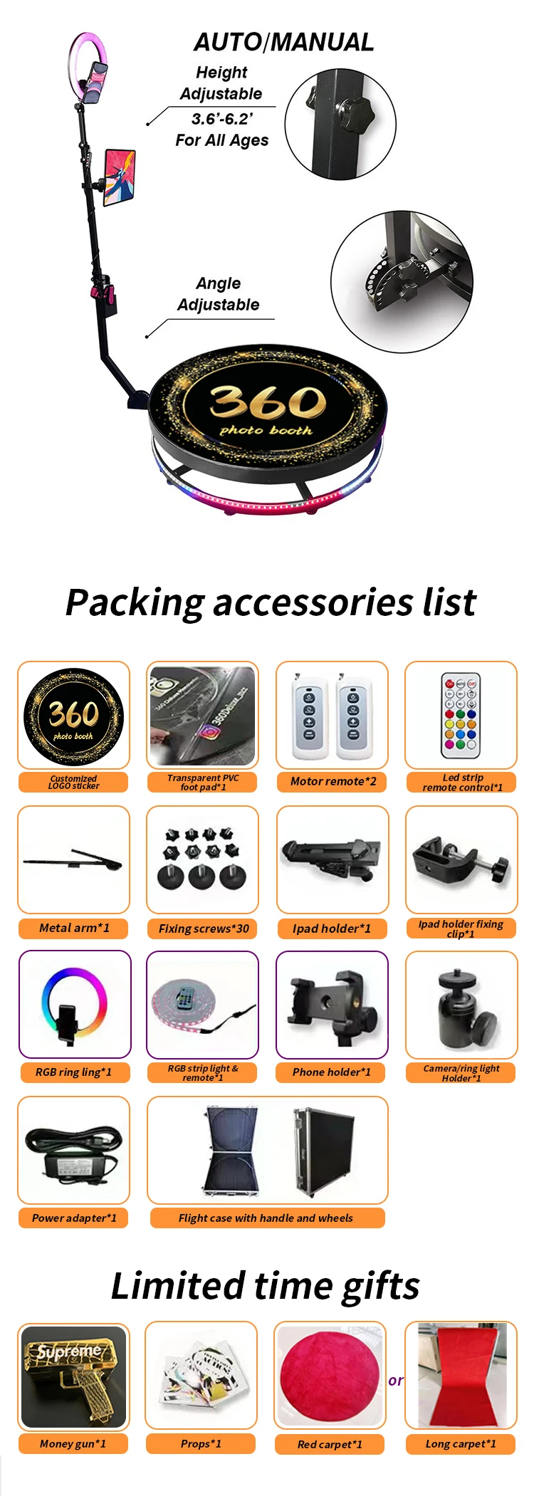 Fast Dhl Shipping 48h New Design 360 Photo Booth With Ring Light 360 ...