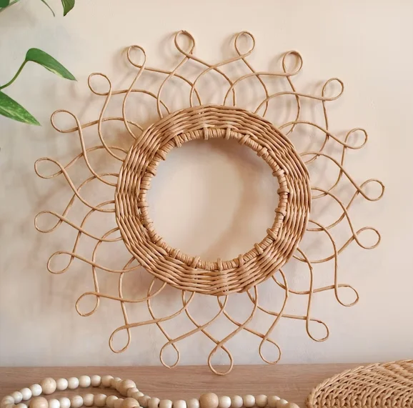 High-quality Natural Rattan Wicker Circle Boho Rattan Flower Wall Decor ...