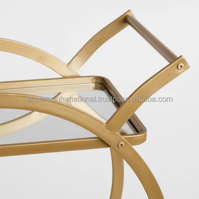Customizable Metal And Glass Round 2-tier Gold Rolling Bar Cart Moq 25 ...