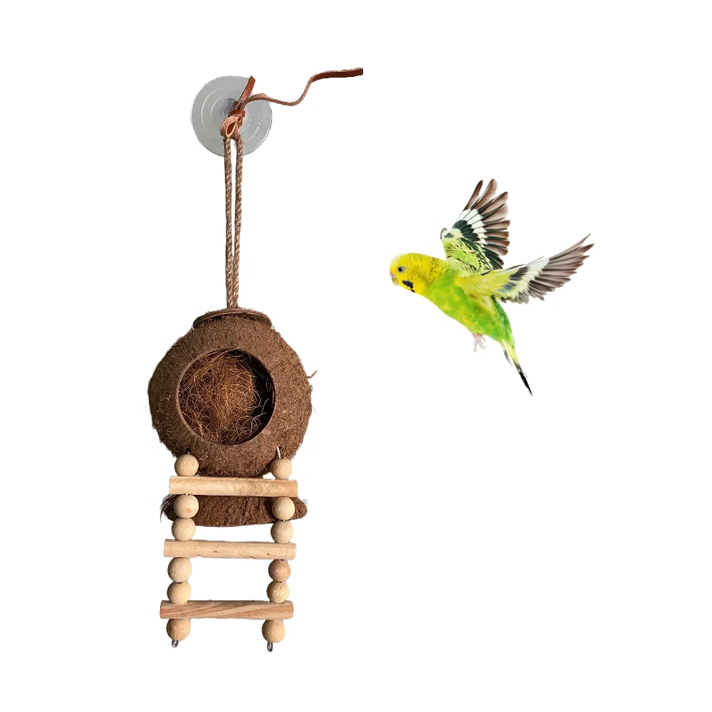 Coconut Bird House Bird Nest Small Animal Hides Cage Habitat Hideout ...