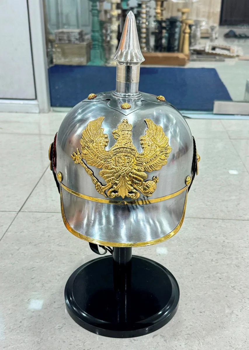 German Pickelhaube Helmet STEEL Imperial Prussian Officer Spiked WWI ...