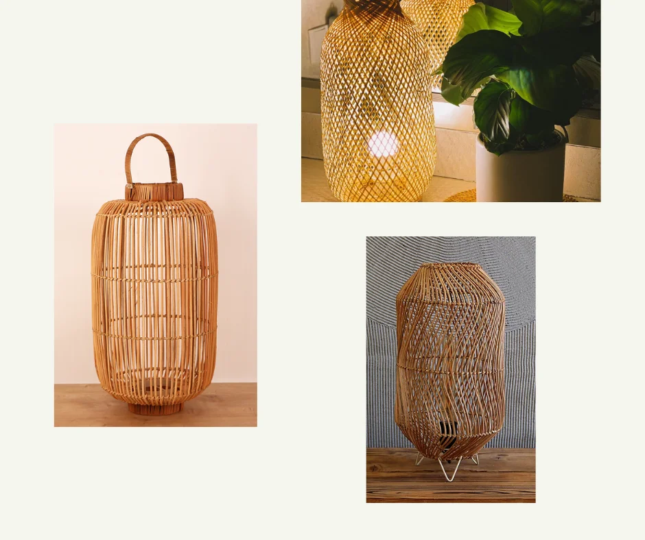 Rattan Natural Lantern With Handle For Hanging Or Table Lamp For Patio ...