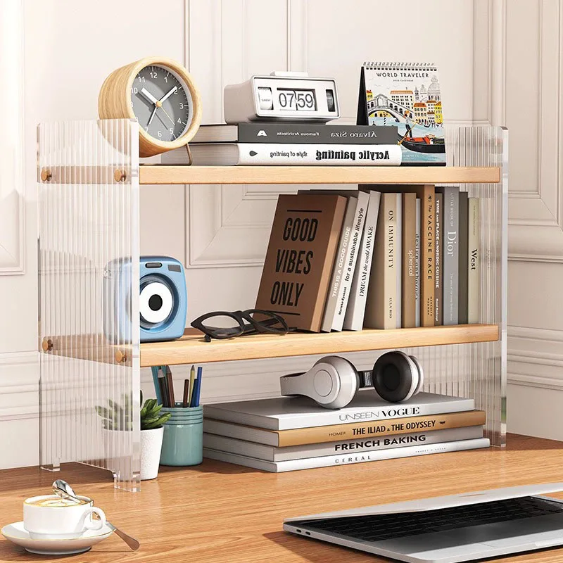 Office Desk Shelf Organizer, Wood Desktop Bookshelf Supplies Storage ...