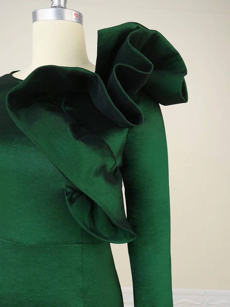 Party Elegant Long Sleeve Asymmetric Ruffle Shiny Women's Evening ...