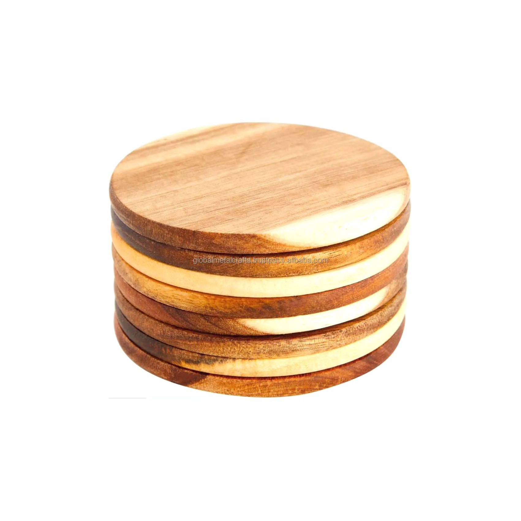 Acacia Wood Round Coasters, Wooden Handcrafted Coasters Set for Coffee ...