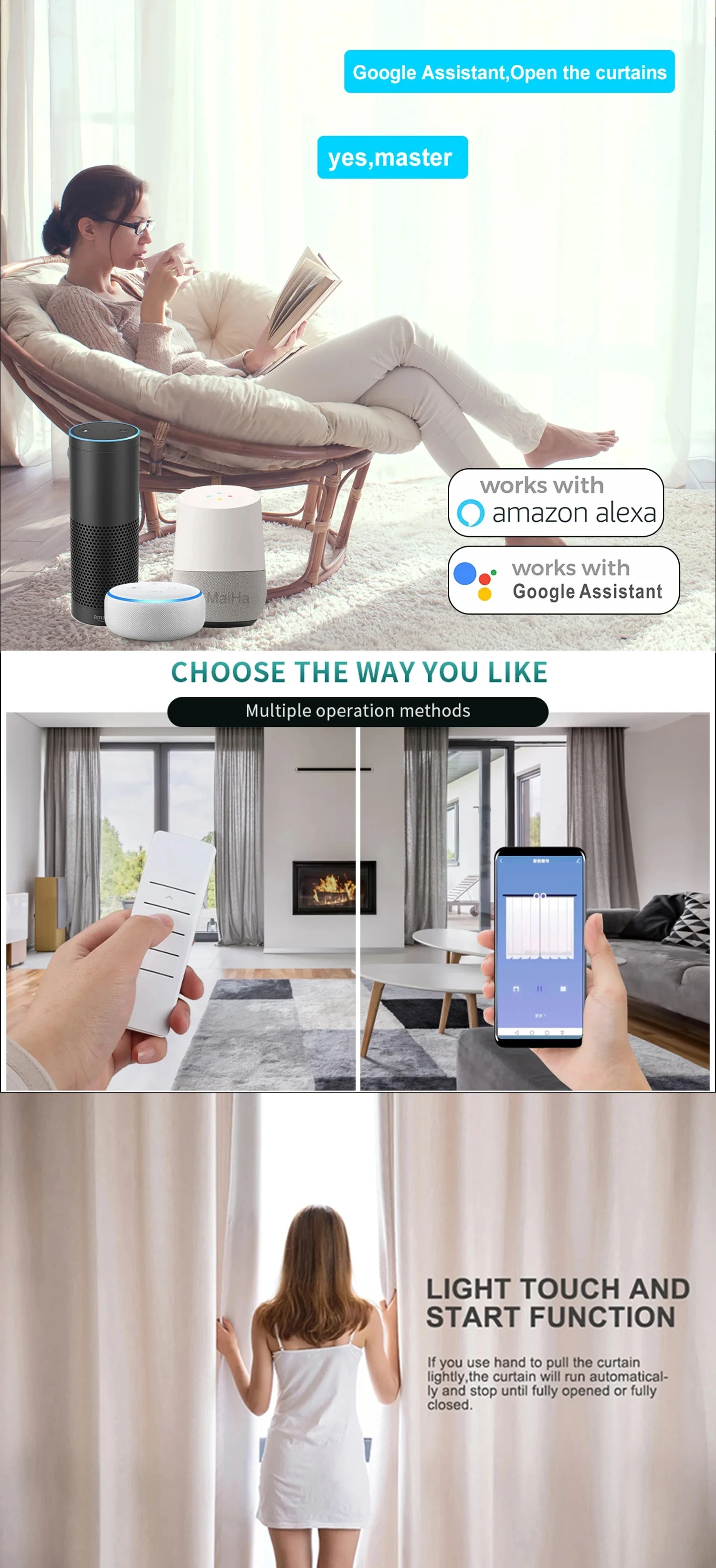 Smart Curtains Wifi Tuya Electric Curtain Motor Zigbee Curtain Rod ...