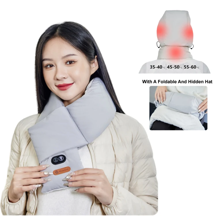 2025 New 5v Portable Electric Heated Scarf with Hidden Heating Hat and ...
