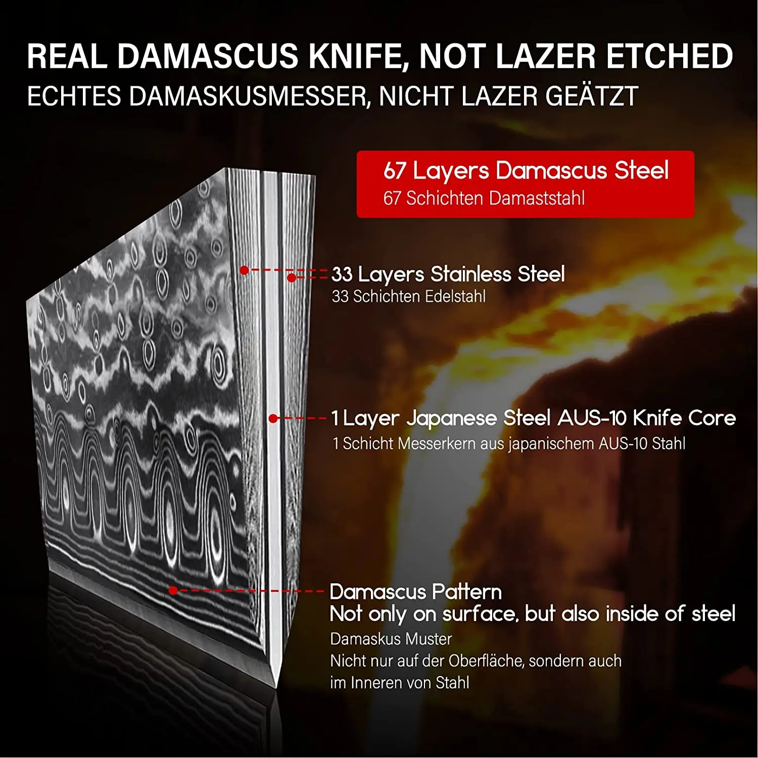 SHAN ZU Chef Damascus Knife - 67 Layer Steel Kitchen Cutter