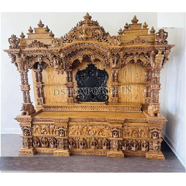 Custom Made Hand Carved Wooden Temple Home Decorative Solid Wood Indian ...