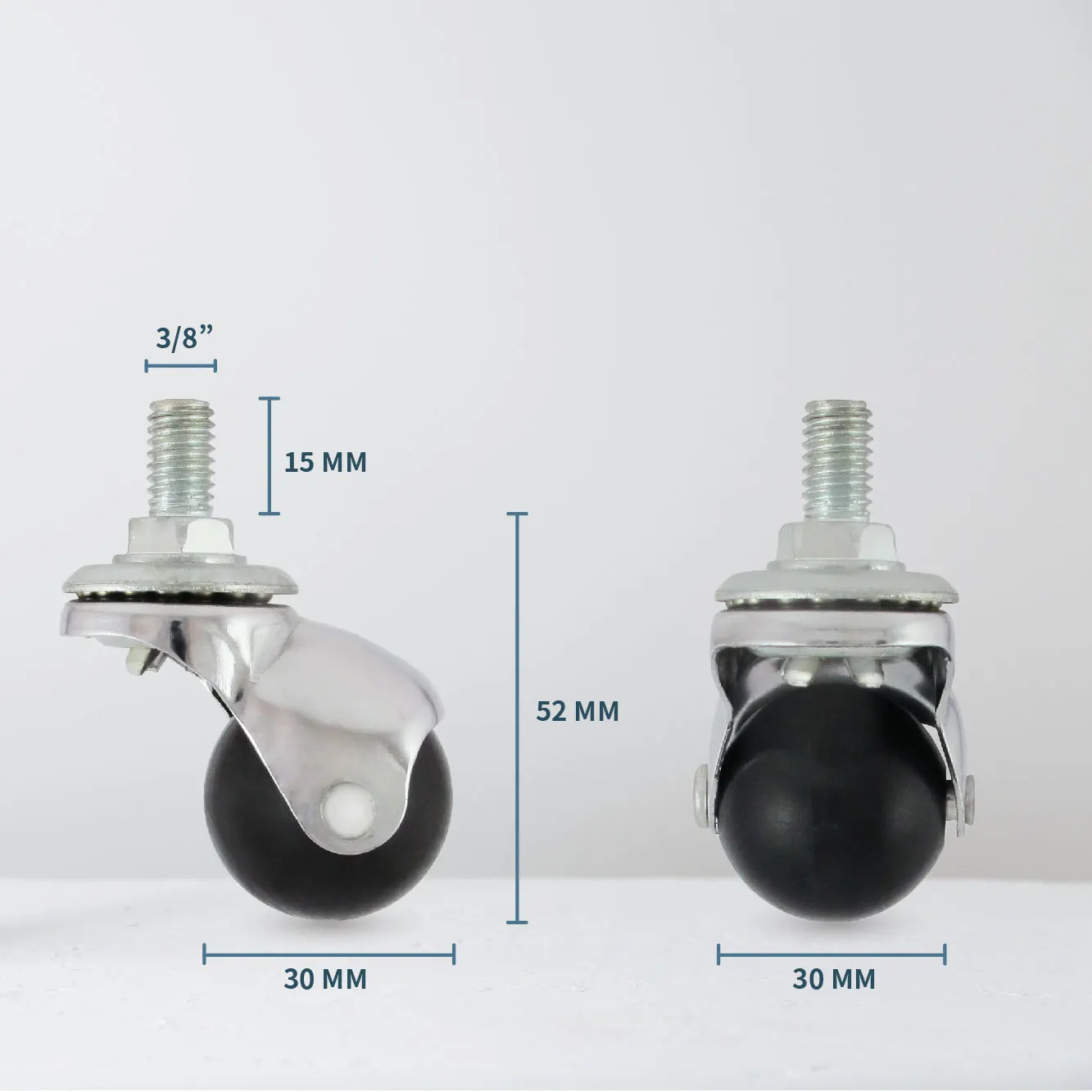 30MM Swivel Ball Caster Black PP Wheels - Top 3/8" Stem Mounting