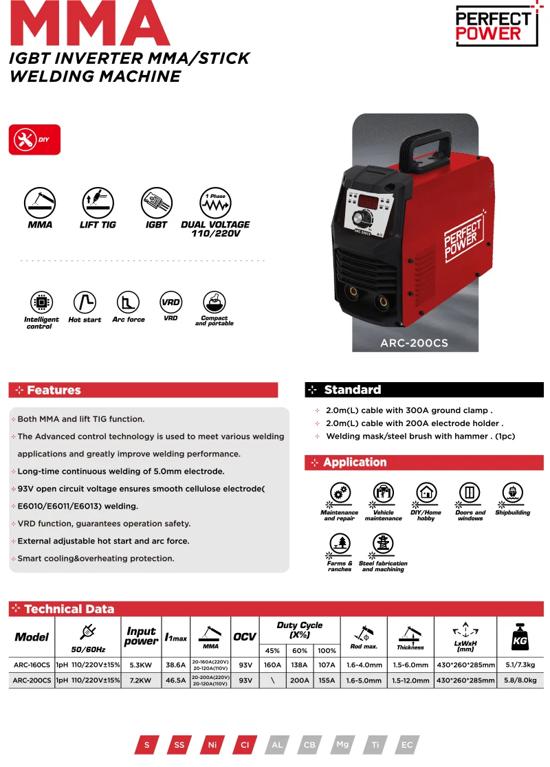 Arc-200C 200A electrode welding machine arc welder 200 amp 220V Welders Portable IGBT Inverter ...