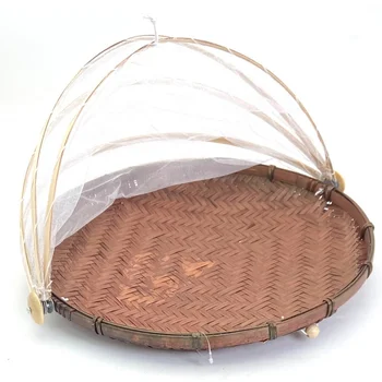 Handmade Bamboo Food Cover With Tent Fruit Bread Baskets Summer Storage ...