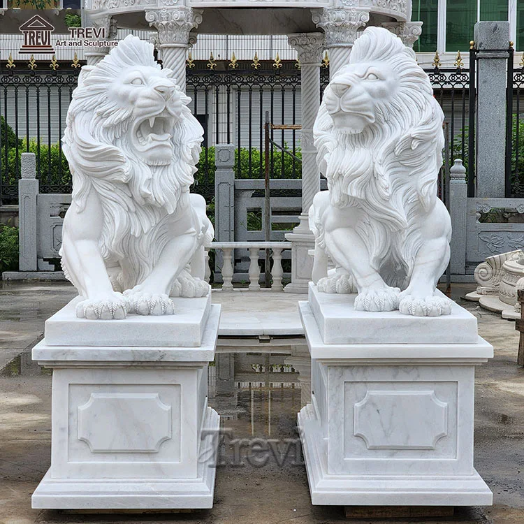 Garden Decoration Life Size Natural Stone Animal Statues Marble Lion ...