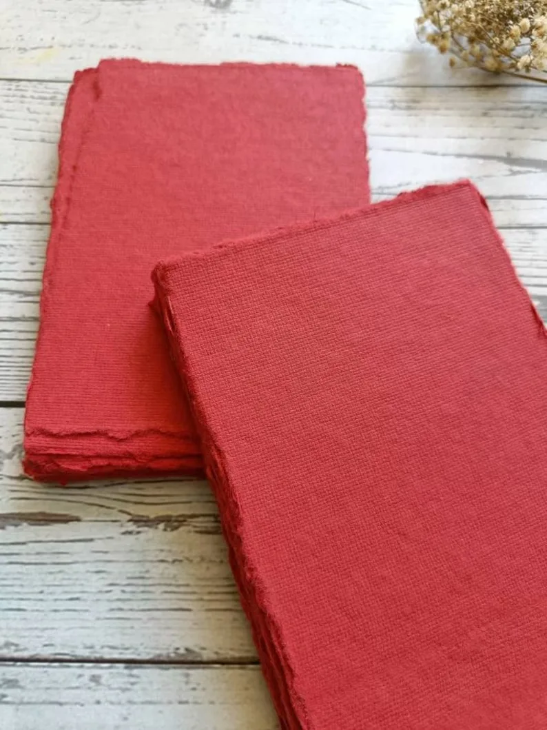 Red Khadi Cotton Rag Paper A4 - 200gsm - 100% Cotton Sheets
