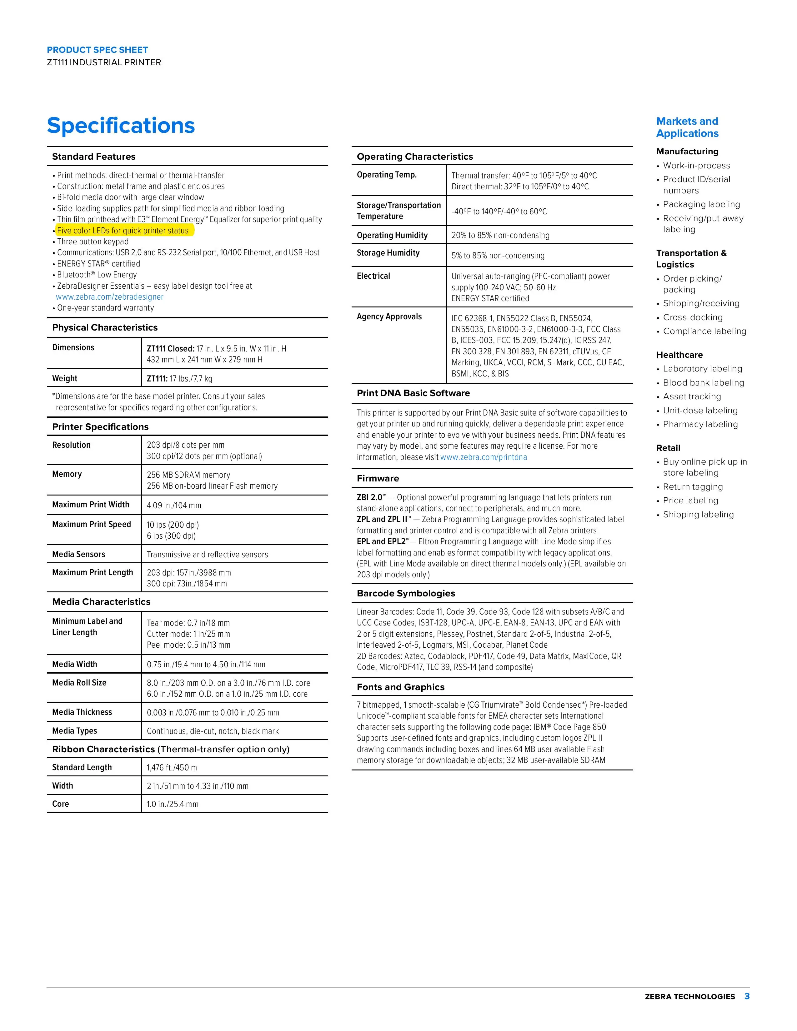 Zebra ZT111 - High Performance 4" Label Printers for Industrial Use