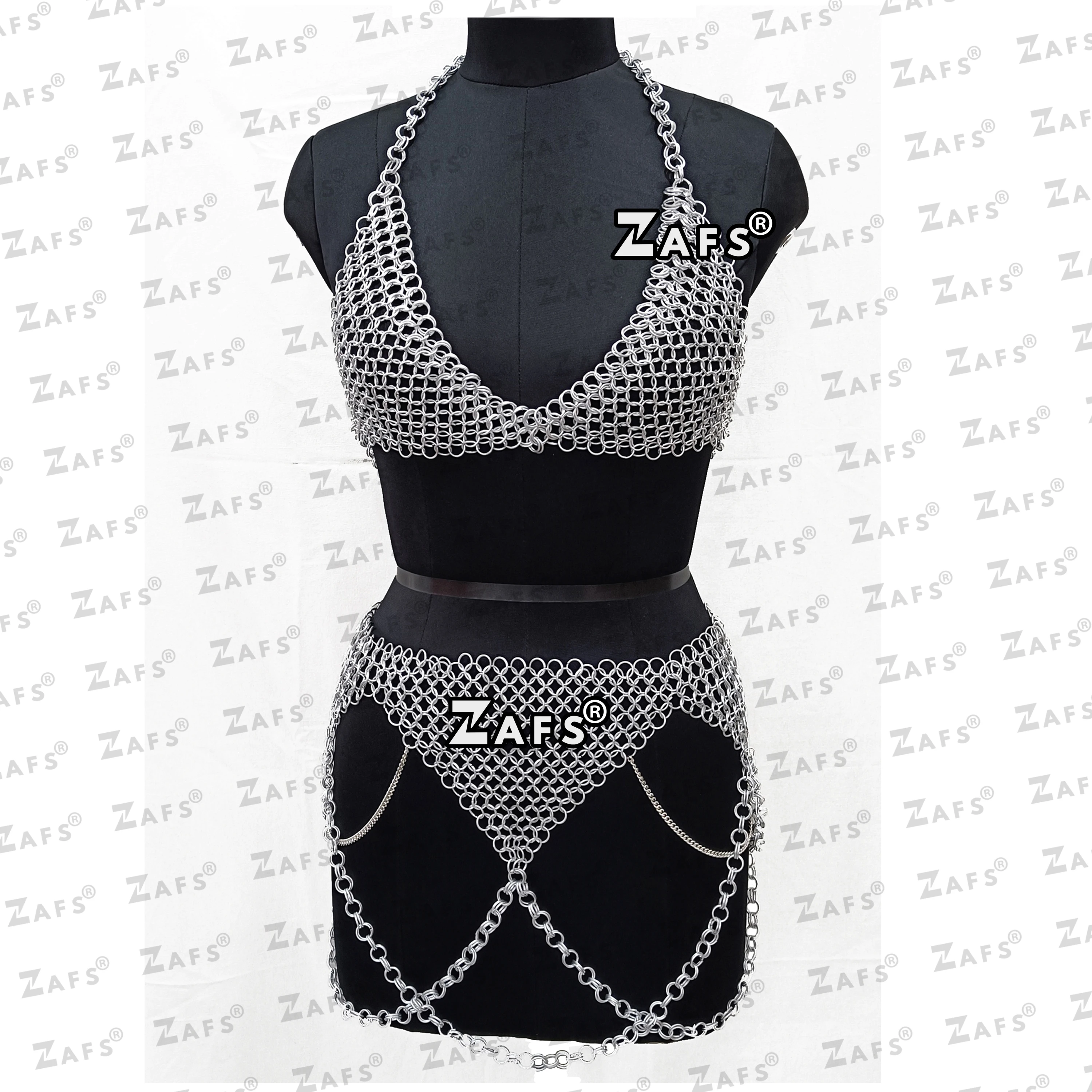 Aluminum Chainmail Bikini Halter Bra Skirt Viking Sexy Halloween Party ...