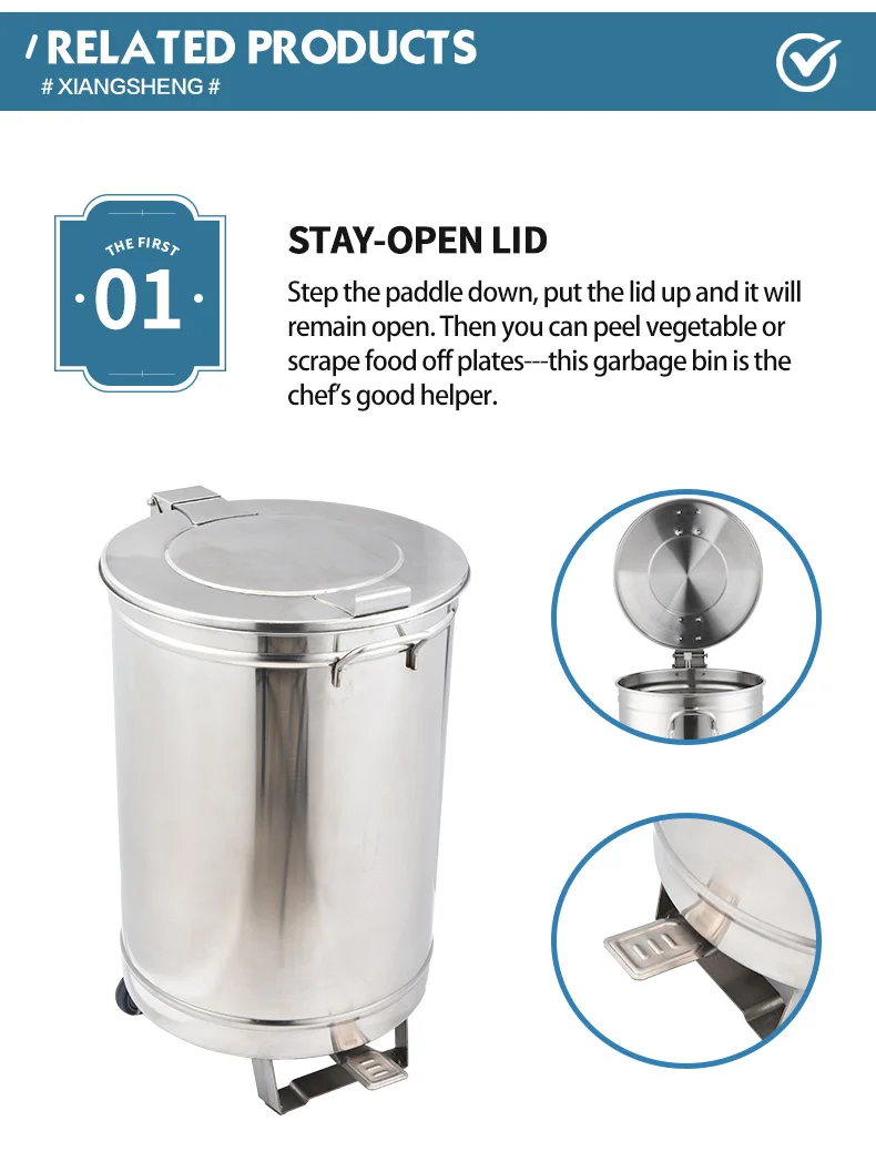 Industrial Stainless Steel Outdoor 100L Round Garbage Bin Trash Can for ...