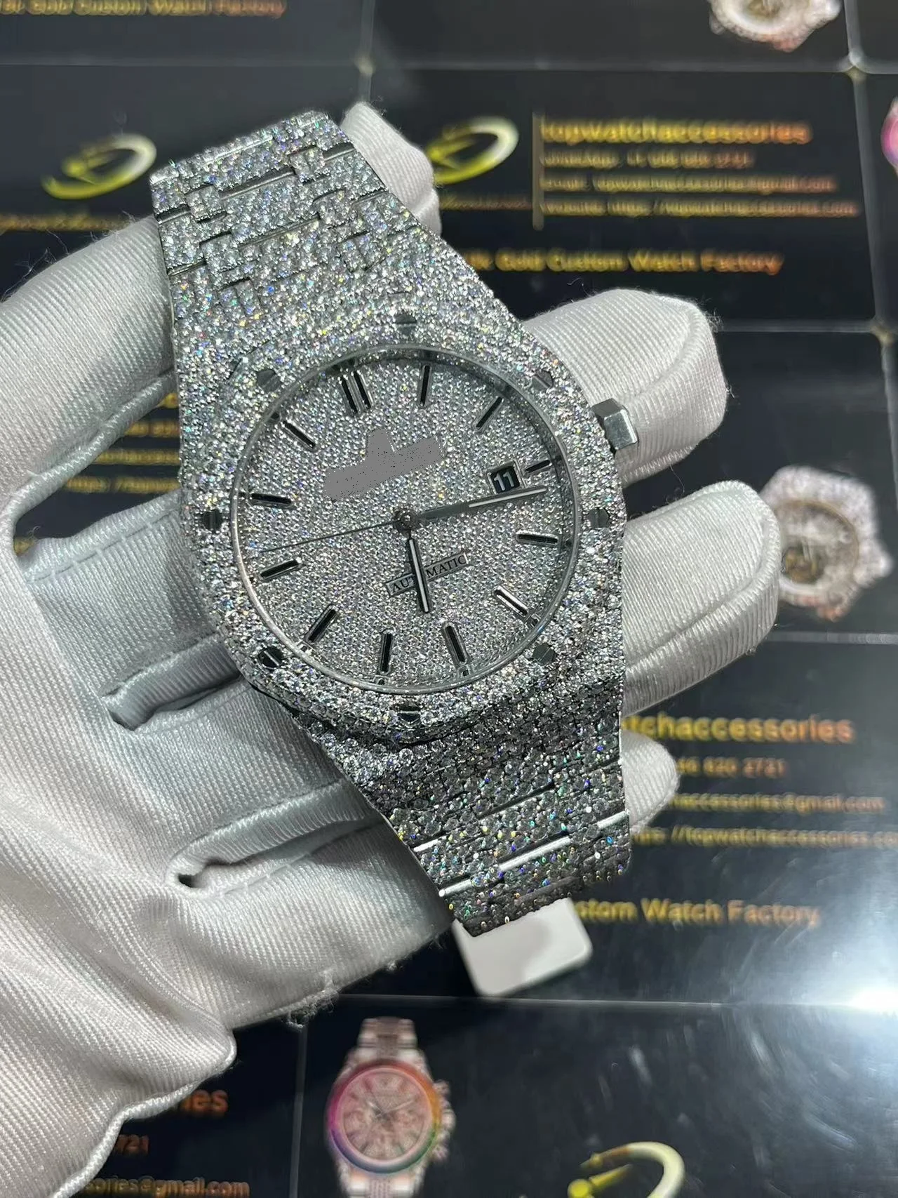 Popular White Moissanite Vvs Cuban Watch Ap 1023 Iced Out Bust Down Hip ...