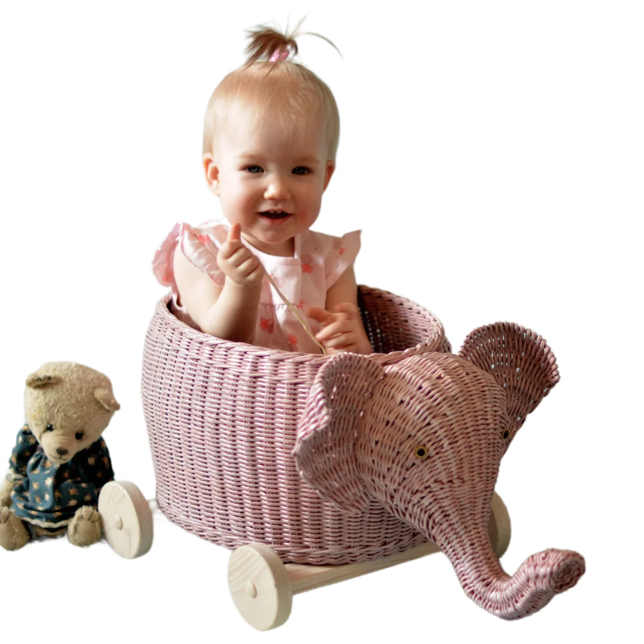 Unique Design Wicker Pink Elephant Pull Wagon Stroller For Kids Rattan ...