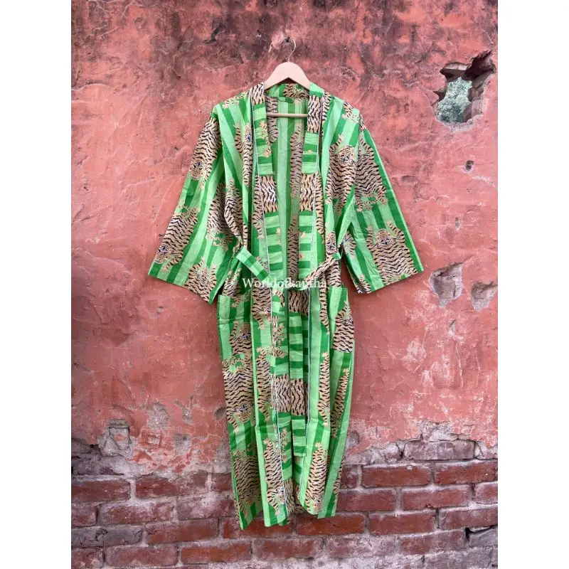 Wholesale Bohemian Style Indian Cotton Tiger Print Kimono Maxi Bathrobe ...
