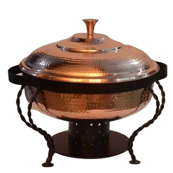 Vintage Beautiful Copper Chafing Dish Hammered Round Shaped Chaffing ...