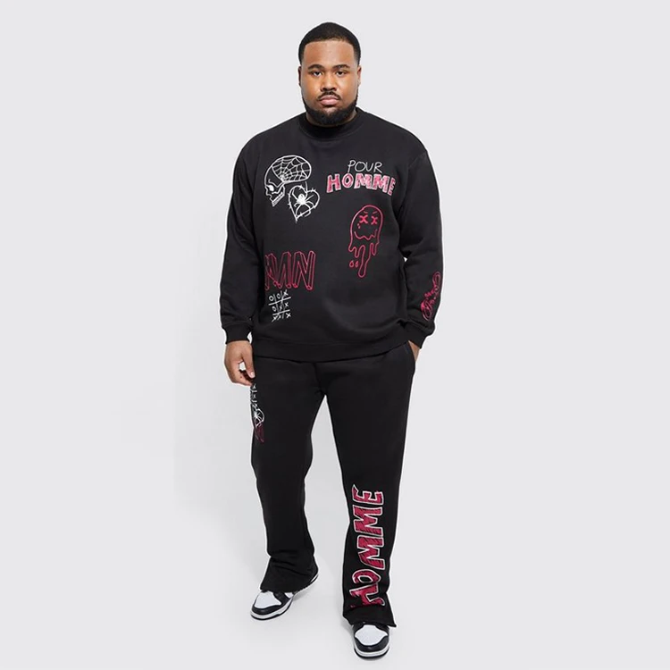 OEM Wholesale Custom Plus Size Graffiti Printed Tracksuit Sweatshirt ...