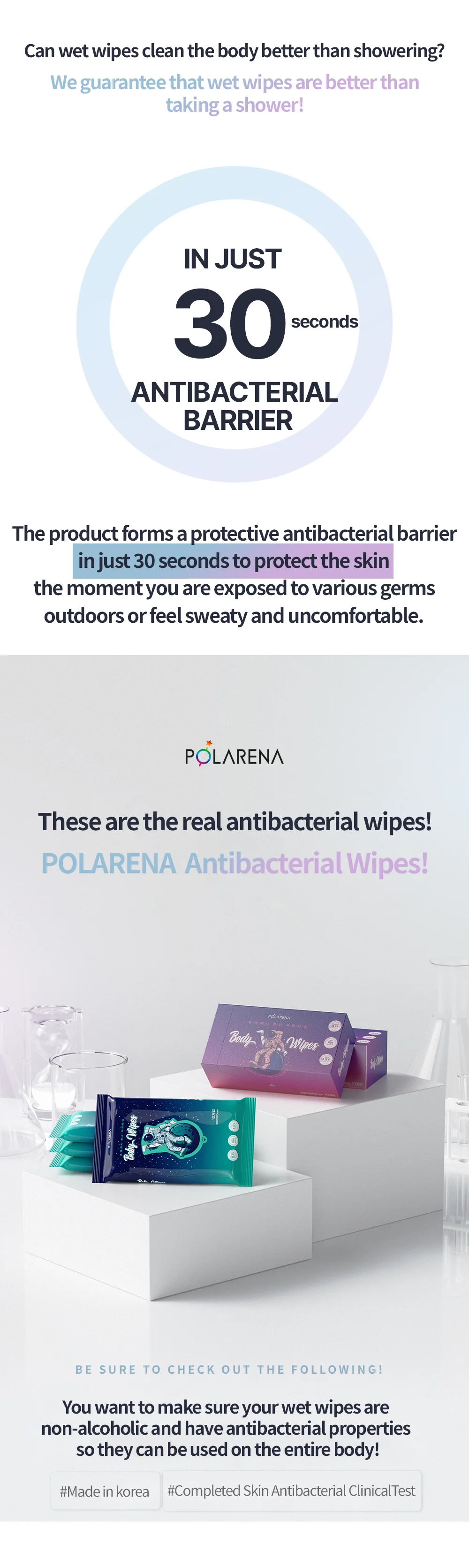 POLARENA Anti Bacterial Body Cleaning Tissues - Quick & Eco