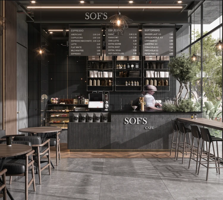 Customized Commercial Coffee bar Counter Equipped with Refrigerator ...