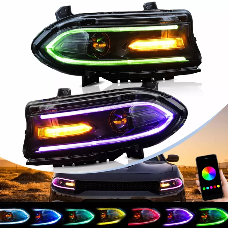 Alibaba.com: Pair LED DRL RGB Projector Halo Headlights for Dodge ...