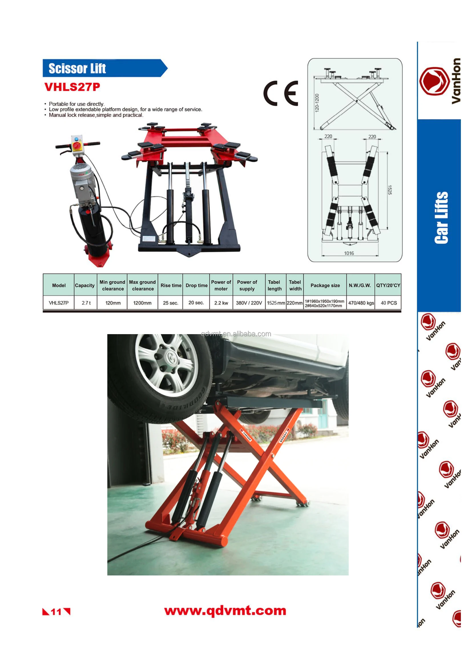 Movable 2700 kg Capacity Hydraulic Mid-rise Portable Scissor Car Lift ...