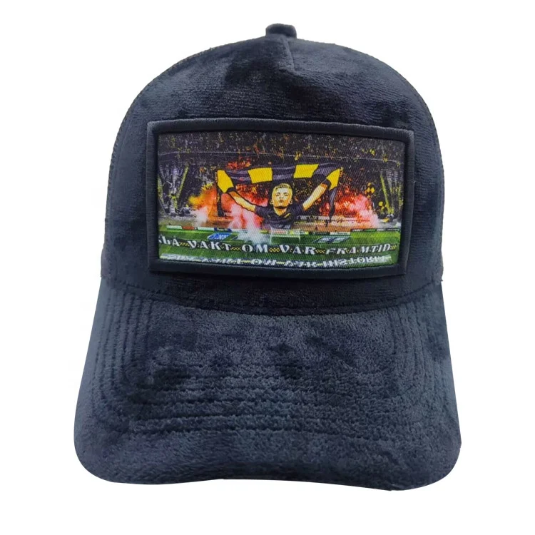 Wholesale Mesh Custom Velvet Trucker Cap - Black Velvet Hat