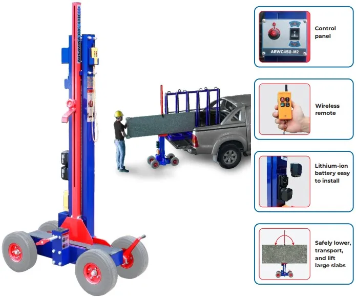 EZ-Pro Winch Cart loading and unloading the large slab out of the truck ...