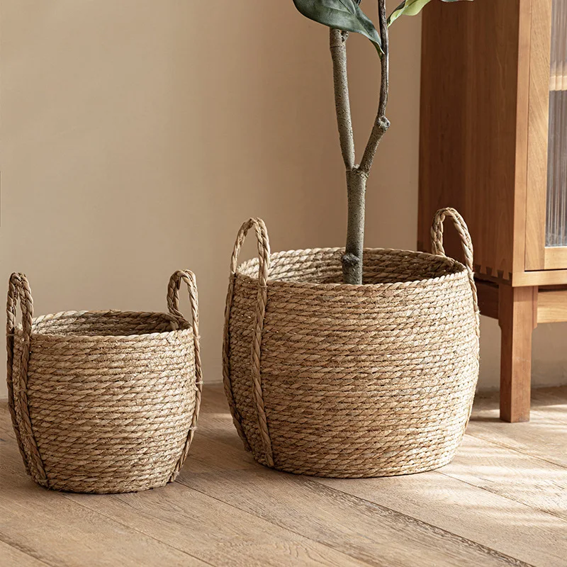 Seagrass Handmade Large Woven Storage Basket With Ring Metal Handle ...