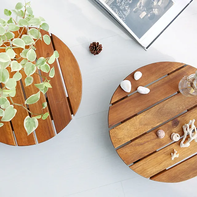 Market B AKASI Movable Pot Stand Acacia - Modern Garden Decor