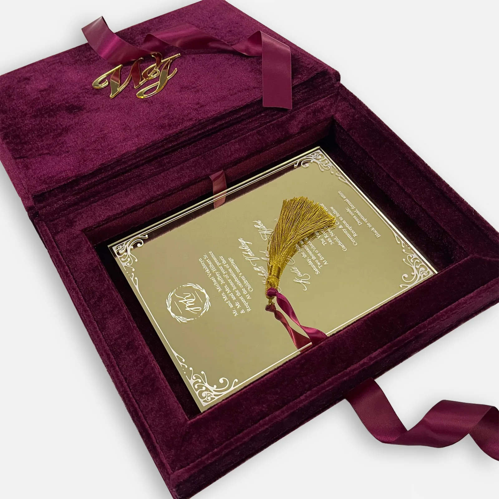 Luxury Hand-Made Burgundy Velvet Invitation Box - Customize