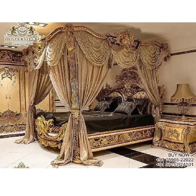 Luxury King Style Teak Wood Canopy Bed Magnificent Design Queen Size Canopy Bed Gorgeous Baroque ...