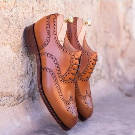 Men Leather Brogue Tan Colors Shoes Genuine Cow Leather All Sizes - Buy ...