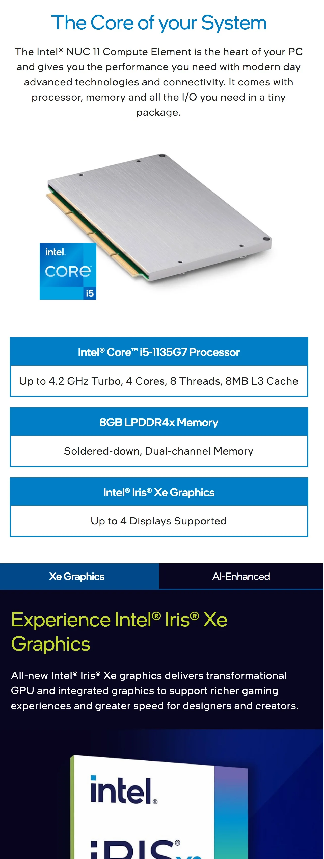 Intel NUC 11 U-Series Compute Element - I5-1135g4/8gb