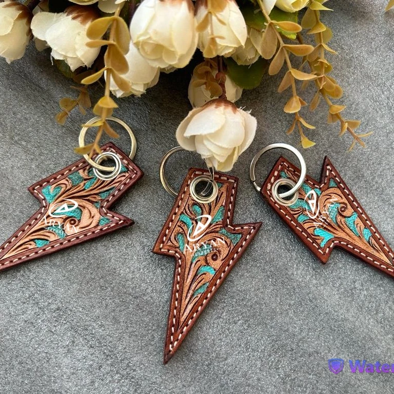 Hand Carved Tooled Leather Key Chains Cute Exotic Shape Leather Key ...