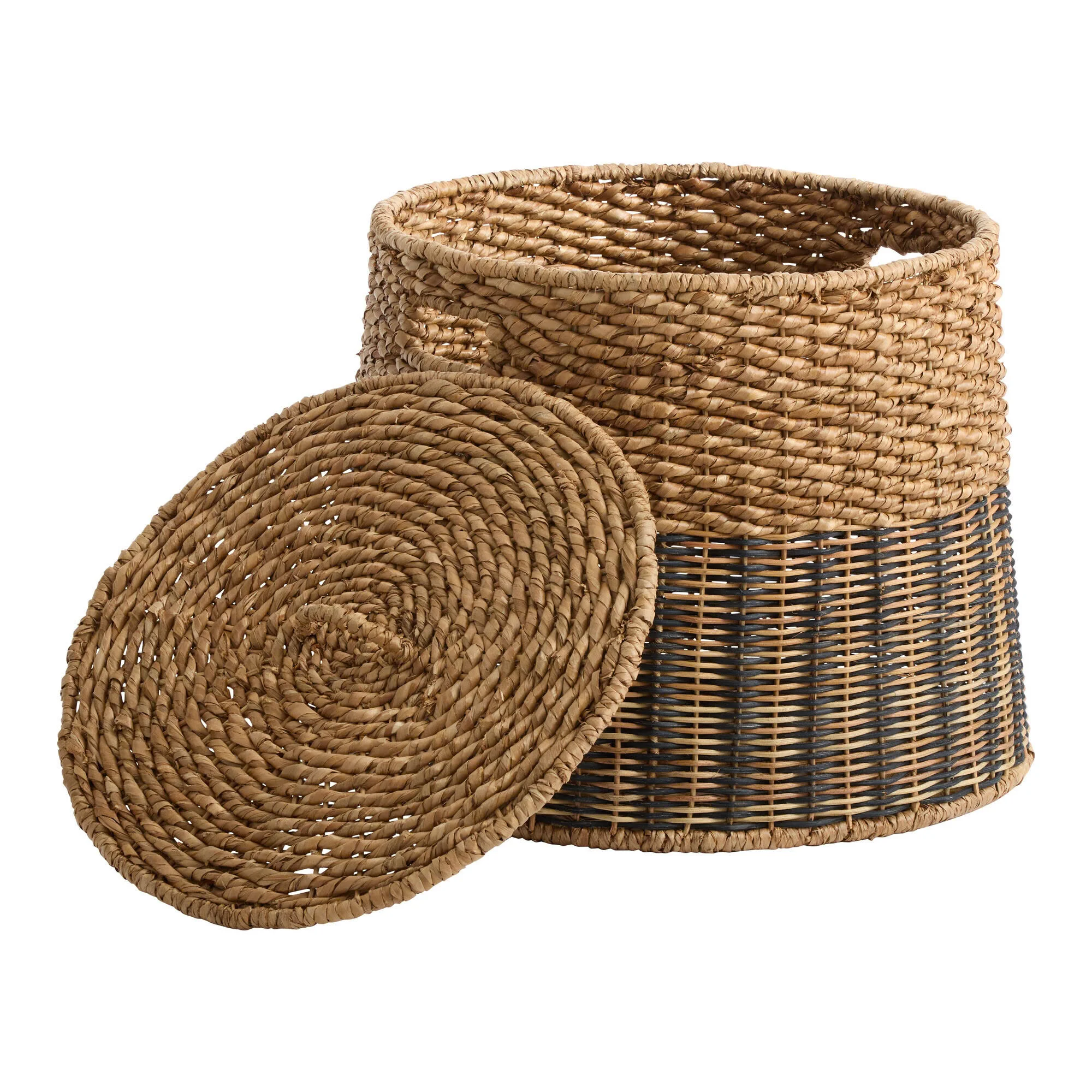 Handmade Oversized Natural And Black Wicker Striped Basket With Lid ...