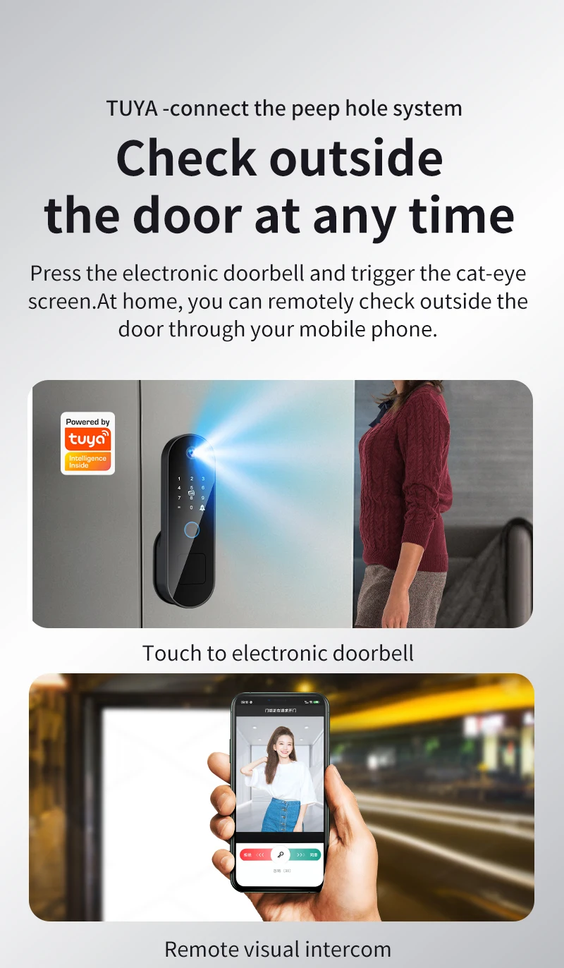 Double Sided Fingerprint Door Lock Intercom With Video Tuya Electric ...
