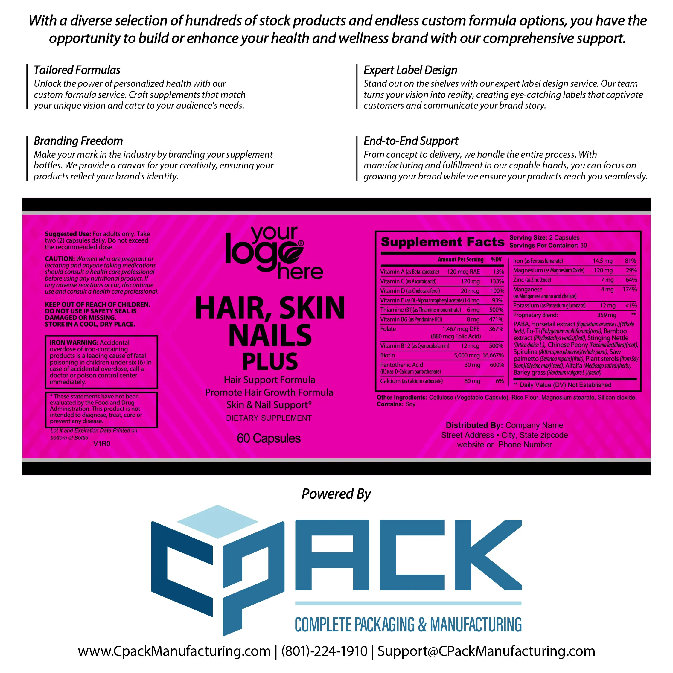 Organic Dietary Supplement Capsules For Hair Skin And Nails Vitamins ...