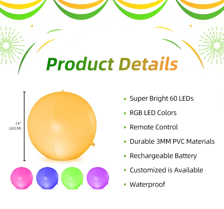 Party Favors LED Beach Ball Adult Kids Toys Inflatable Wireless Remote ...