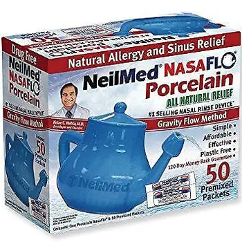 Neilmed Nasaflo Sinus Relief Porcelain Neti Pot With 50 Sachets Natural ...