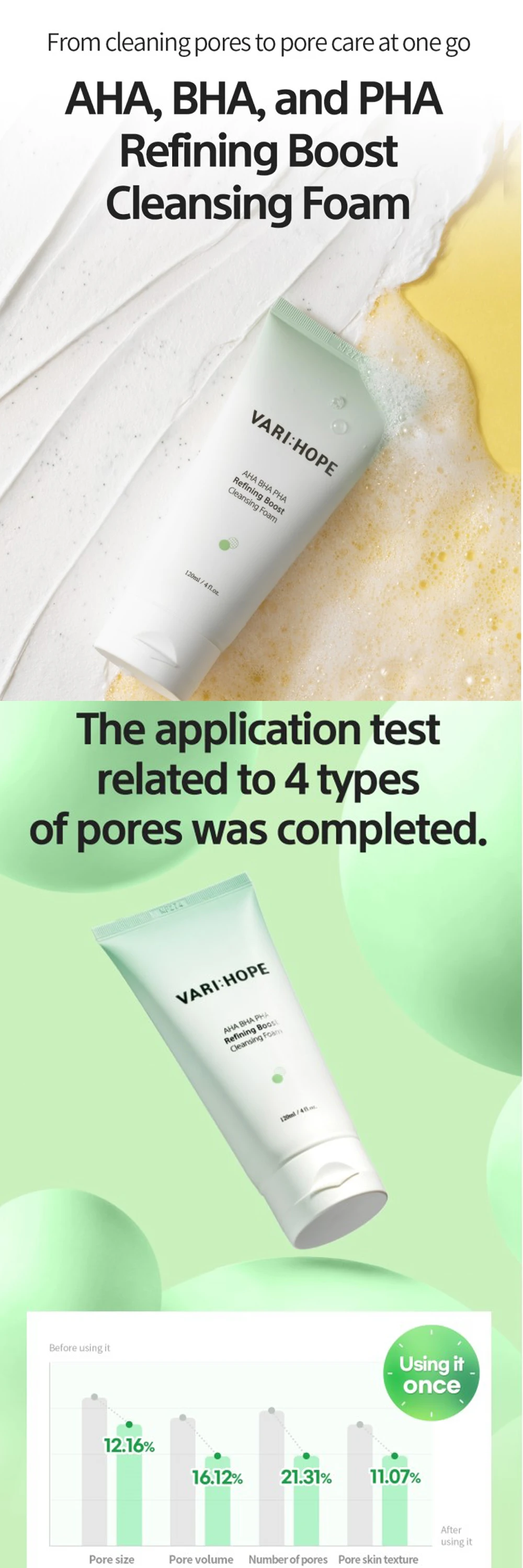 Korea Skincare Face Foam Cleanser Vari:hope Salicylic Acid Aha Bha Pha ...