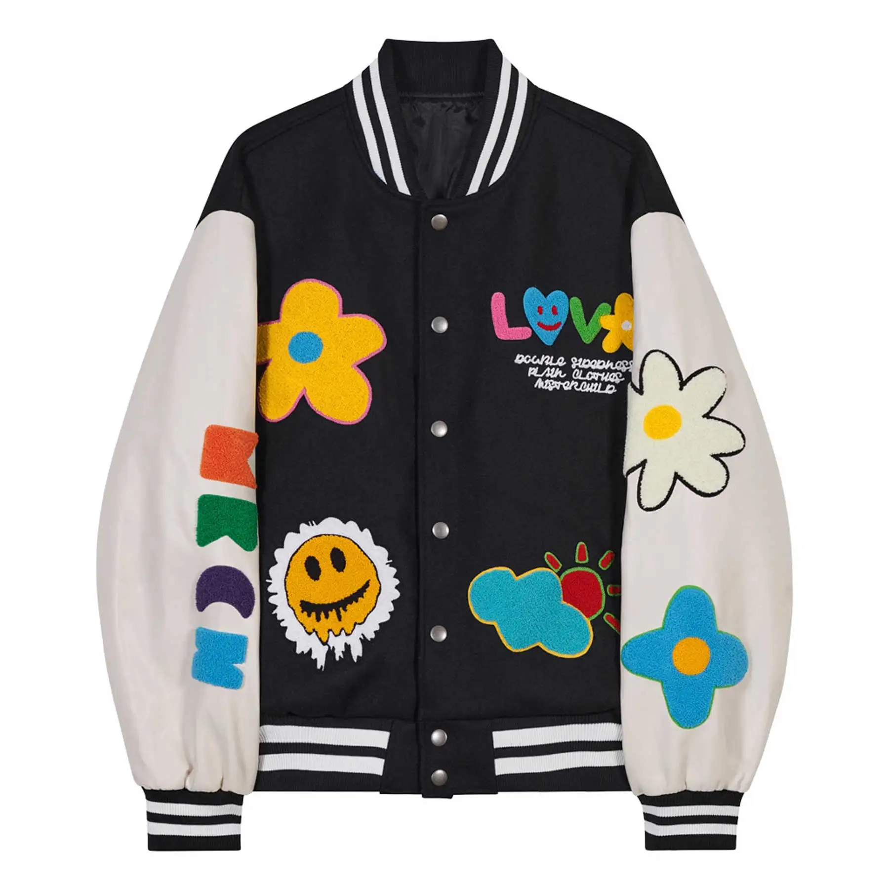 Trendy Mood Multi Logo Varsity Jacket Cute And Stylish Crew Neck Jumper ...