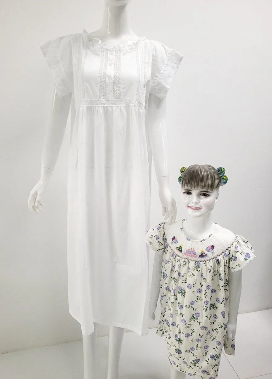 Custom Embroidery White Cotton Nightgown Cotton Lace And Buttons ...