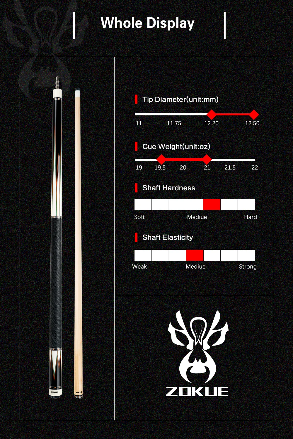 Zokue Pool Cue Real Wood Inlay Professional Stick 12.2-12.5mm Genuine ...