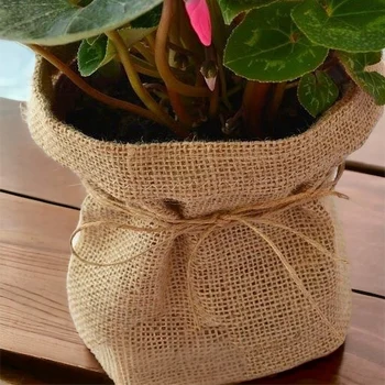 Rustic Hessian Burlap Plant Pot Cover,Mid Century Chic,House Plant ...