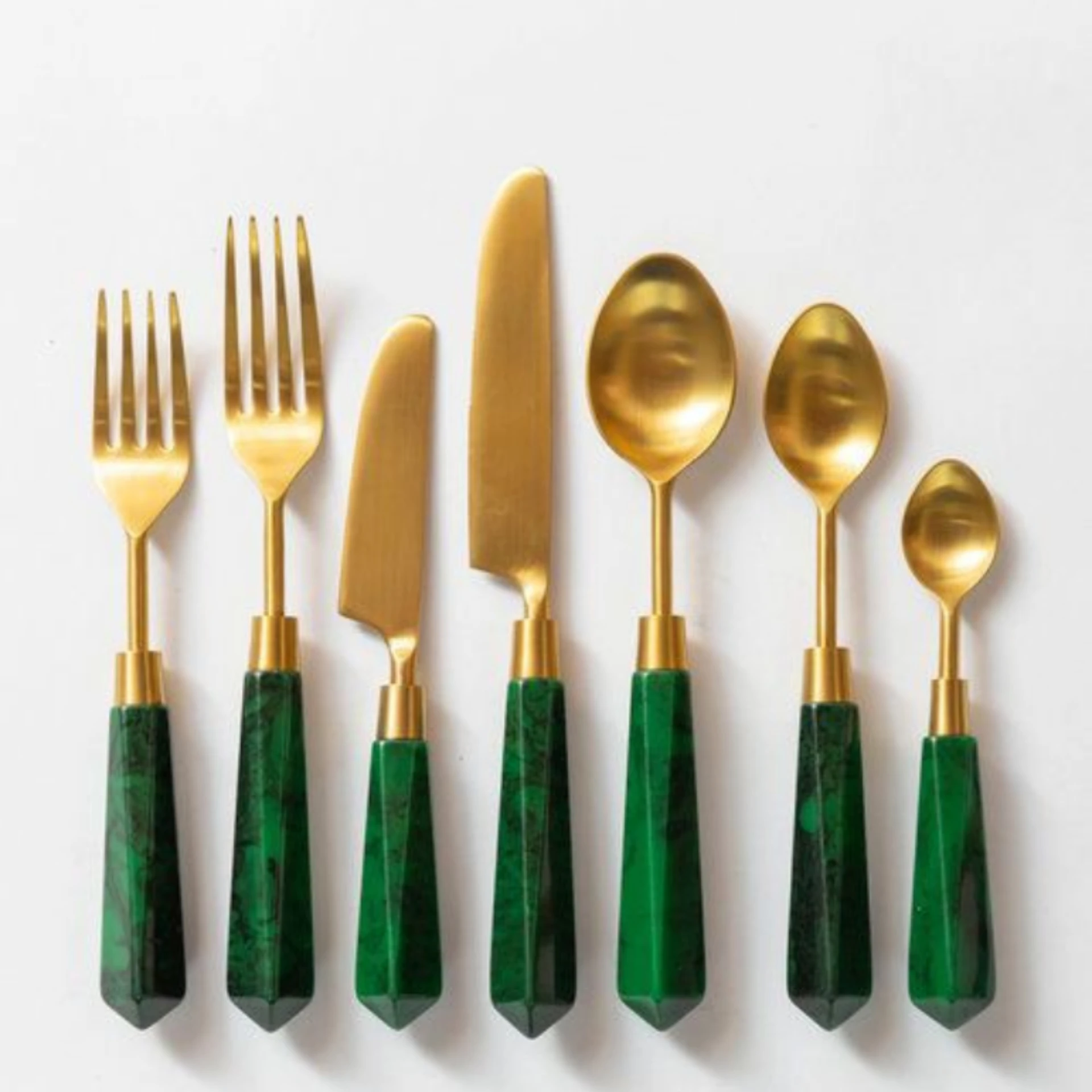 Acrylic Flatware Cutlery Set Stainless Steel Matte Polish Green Acrylic ...